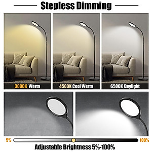 YOPSTAR Floor Lamp, LED Reading Light, Bright Modern Tall Lamp, 3 Color Temperatures & Brightness, Adjustable Gooseneck Standing Lamp with Remote & Touch Control for Living Room, Bedroom, Office