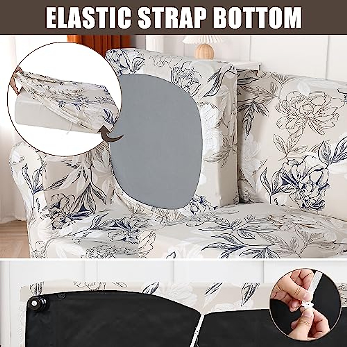 SearchI Stretch Sofa Cover Printed Couch Covers, Floral Pattern 2 Piece Armchair Slipcover with Separate Chair Cushion Cover, Washable Furniture Protector for Living Room(Armchair, Flower Shadow)