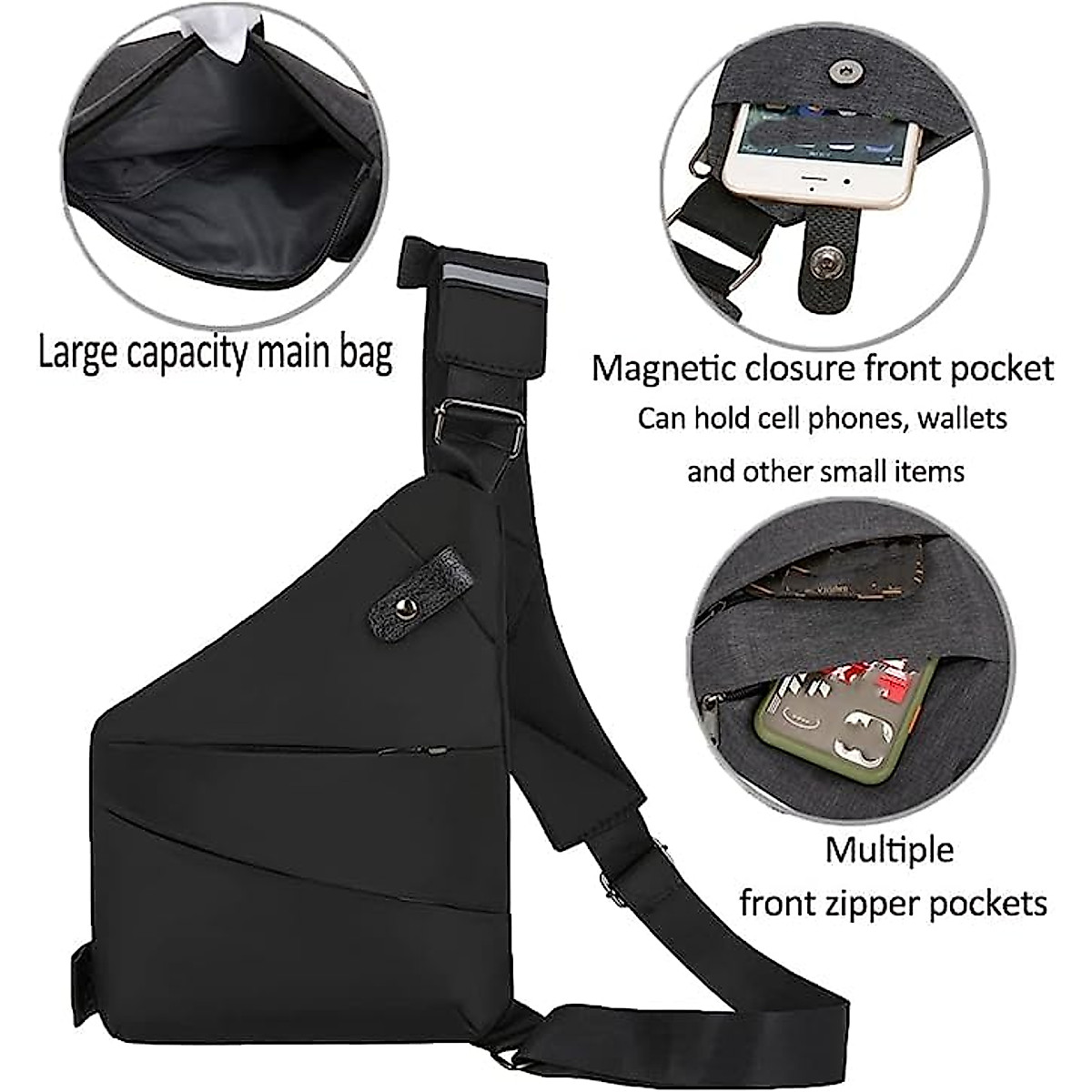 Personal Flex Bag,Anti-thief Slim Sling Bag Personal Pocket Bag,Multipurpose Crossbody Backpack for Outdoor Travel (Black Right Hand)