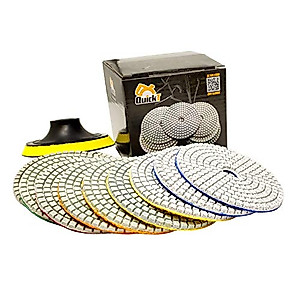 QuickT PPW701E Stone Concrete Marble Quartz Granite 4 Inch Diamond Wet Sanding Polishing Polisher Pads Kit Tools for Wet Grinder Polisher, Includes Countertop Polish DIY Guide & Video