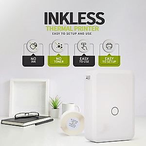 SUNTHIN Portable Bluetooth Label Maker - Inkless, Smart, and Rechargeable - Create Stickers with Multiple Templates, Fonts, and Icons - Ideal for Office and Home Use! (Portable, White)