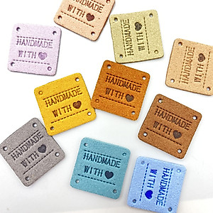 40 Pcs PU Leather Label Faux Leather Handmade Sew on Tag Label Handmade Embossed Tag Embellishment Crochet Knit DIY Jeans Bags Shoes Hat(LZ, 10colors)