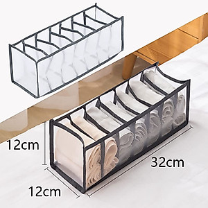 4 Pcs Sock Underwear Drawer Organizer Dividers, Underpants Closet, Nylon Foldable Dresser Storage organization, Storage Bins Basket Organizers for Bras Socks Underpants Panties and Ties Grey