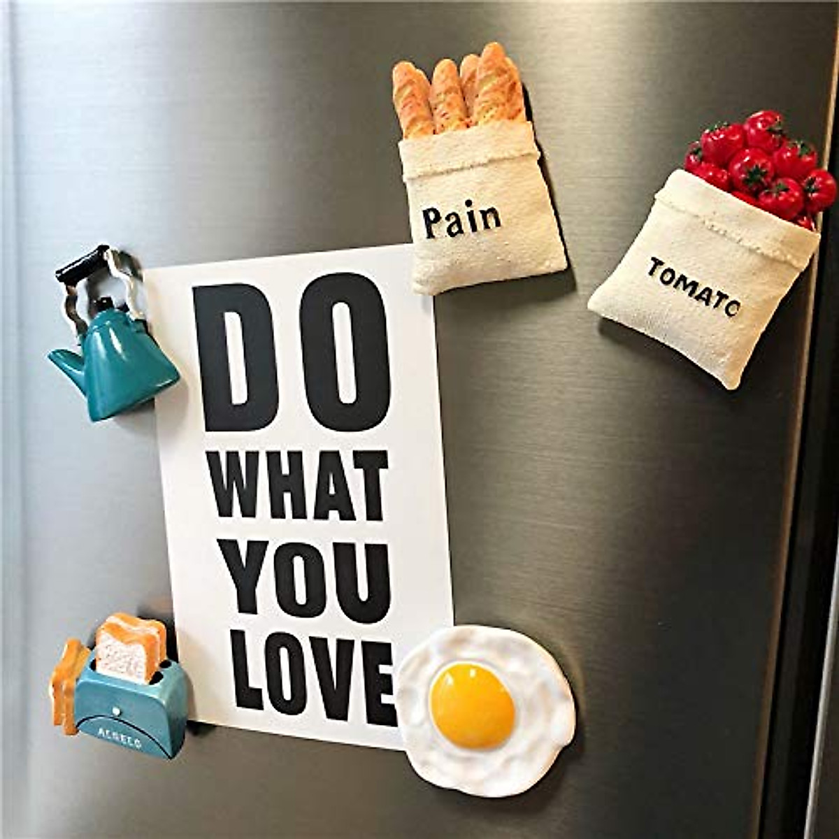 Feadem 10pcs Fridge Magnets Set, 3D Resin Magnet Refrigerator Stickers, Cute Food Shaped Magnets Home Refrigerator Stickers Creative Cute Food Shape Magnetic Bread Milk Bacon Fried Egg Pan