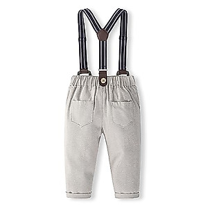 SALNIER Baby Boy Dress Suit Clothes Sets Infant Tuxedo Gentleman Suits Outfits Bowtie Shirt Suspenders Pants Beret Hat 0-24M(Gray 2,12-18 Months)