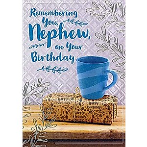 Designer Greetings Blue Mug with Dark Blue Horizontal Stripes Nephew Birthday Card