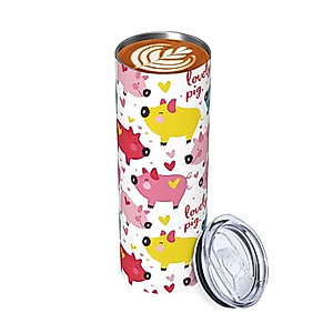 Tangopi Pink Pigs Heart 20 oz Tumbler with Lid and Straw Insulated Travel Coffee Mug Reusable Spill Proof Coffee Cups Stainless Steel Water Bottle for Hot and Cold Drinks