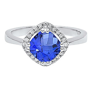 Dazzlingrock Collection White Gold 7 MM Cushion Tanzanite & Round Diamond Ladies Halo Engagement Ring (Size)