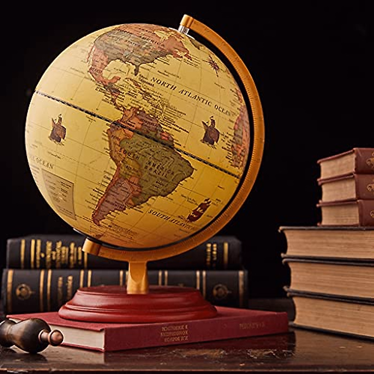 geographic globe Vintage 9.8 Inch Diameter World Globe Antique Desktop Globes Illuminated World Globe With Wooden Stand Built In LED For Kids world globe gift (World Globe) (World