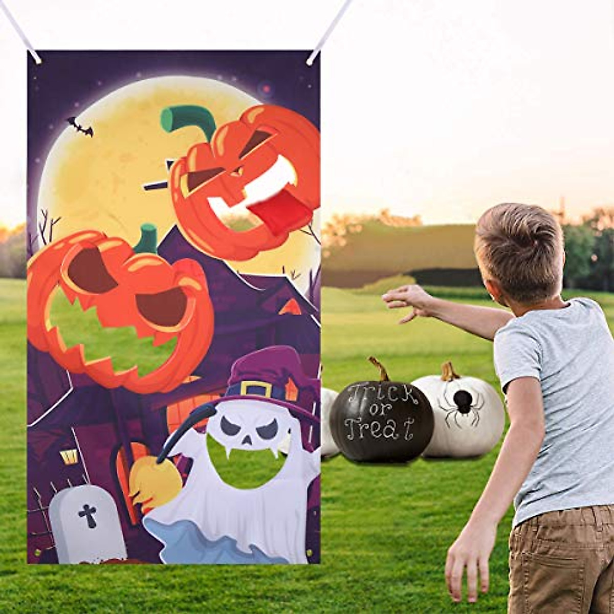 BESPORTBLE Halloween Pumpkin Bean Bag Toss Game Festive Portable Toss Game Banner with Bean Bags Party Favors for Halloween Kids Party