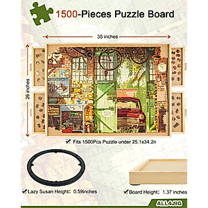 ALL4JIG 1500 Piece Rotating Puzzle Board with Drawers and Cover,26"x35"Portable Wooden Jigsaw Puzzle Table for Adults Portable,Lazy Susan Spinning Puzzle Boards Birthday Gift for mom