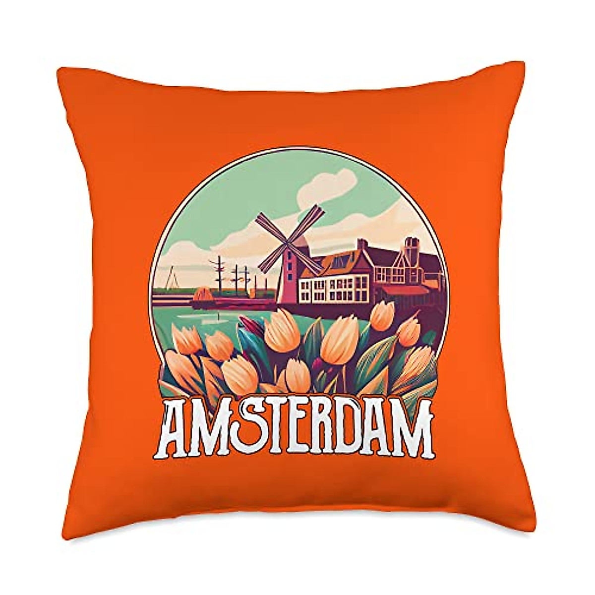 Amsterdam Cityscape Tulip Netherlands Holland Souvenir Throw Pillow