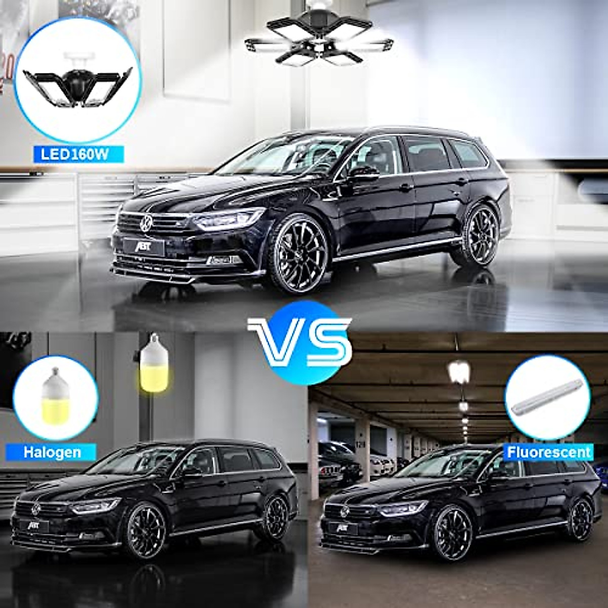 2 Pack LED Garage Lights 160W Deformable 6000LM Close to Ceiling Light Fixtures E26 E27 Screw-in Six Leaf Glow Lighting, Ultra Bright LED Shop Light with 6 Adjustable Panels for Work Shop Warehouse