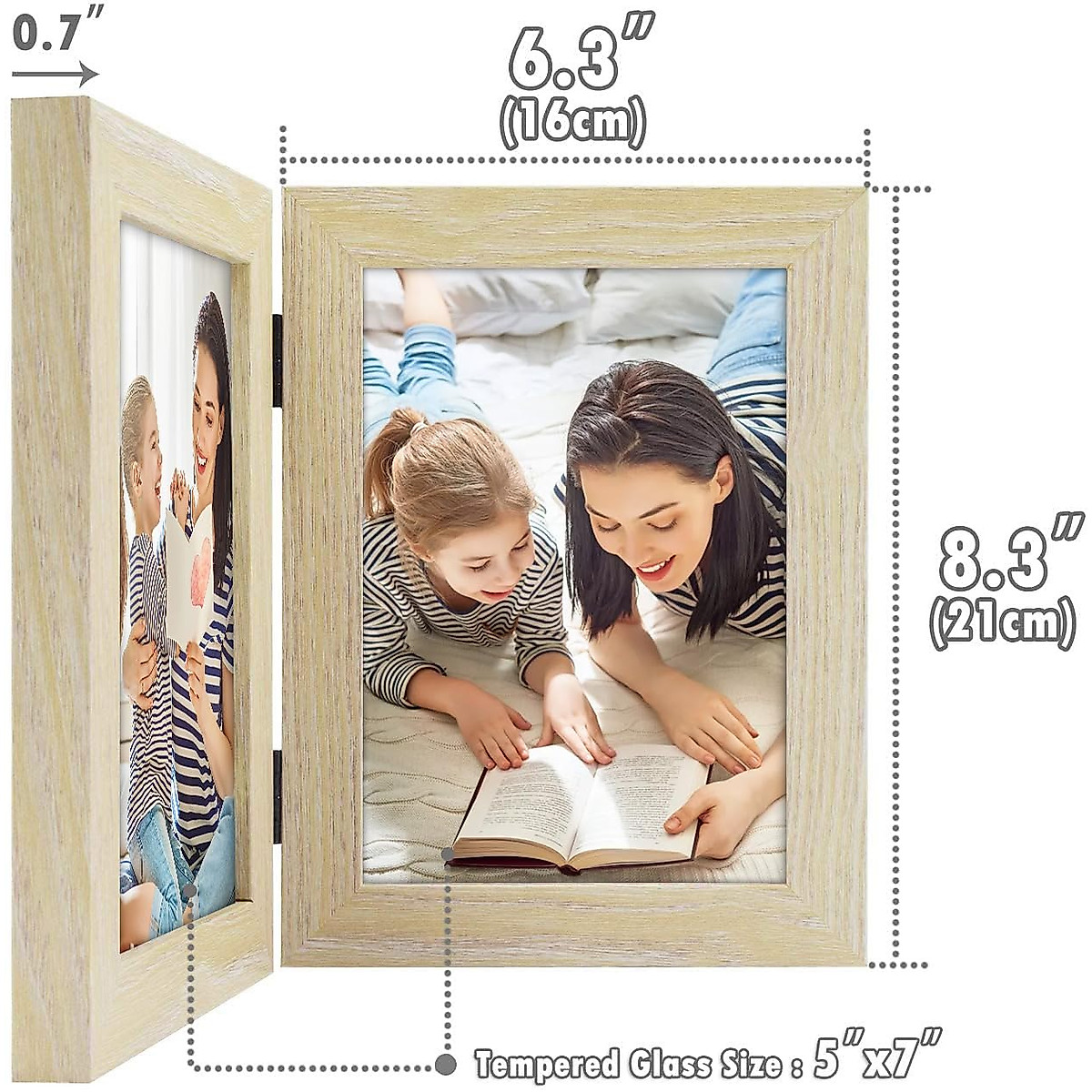 Golden State Art, 5x7 Double Hinged Picture Frame, Two Photo Folding Frames, for Wedding Family Pictures Collage (Beige, Double, 5x7)