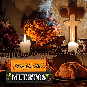 3 Pieces Day of The Dead Decorations Dia De Los Muertos Wooden Blocks Sugar Skull Wooden Sign Day of The Dead Table Centerpiece Decor for Mexican Day of The Dead Decor and Halloween Home Decorations