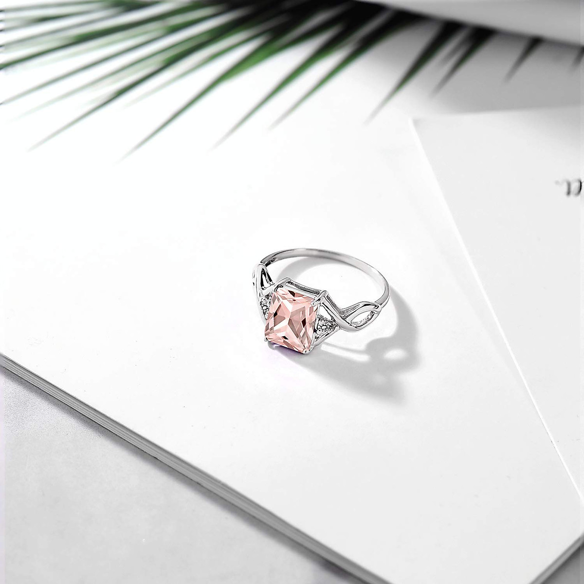 Gem Stone King 925 Sterling Silver Peach Simulated Morganite and White Diamond Ring For Women (2.03 Cttw, Available in size 5, 6, 7, 8, 9)