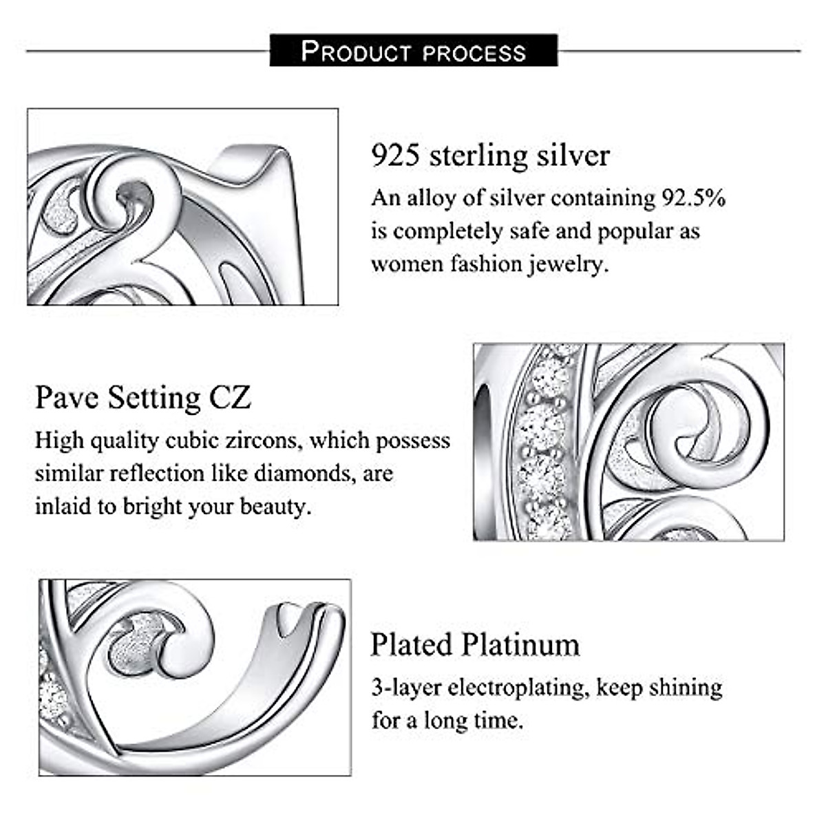 FOREVER QUEEN Initial C Charms 925 Sterling Silver Letter A-Z Charms for Snake Chain Bracelet Necklace Alphabet Beads