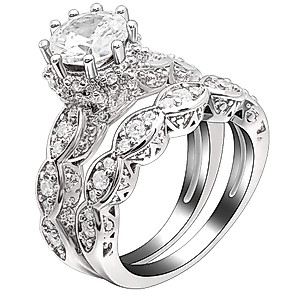 Nickie Bridal Set By Ginger Lyne White Gold Plated Engagement Ring For Women With Matching Wedding Anniversary Band Cubic Zirconia Fashion Jewelry