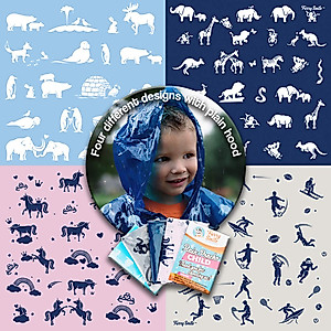 Disposable Rain Ponchos Kids - Emergency Kids Rain Poncho - 4 Pack Hooded Ponchos for Boys and Girls With Fun Designs