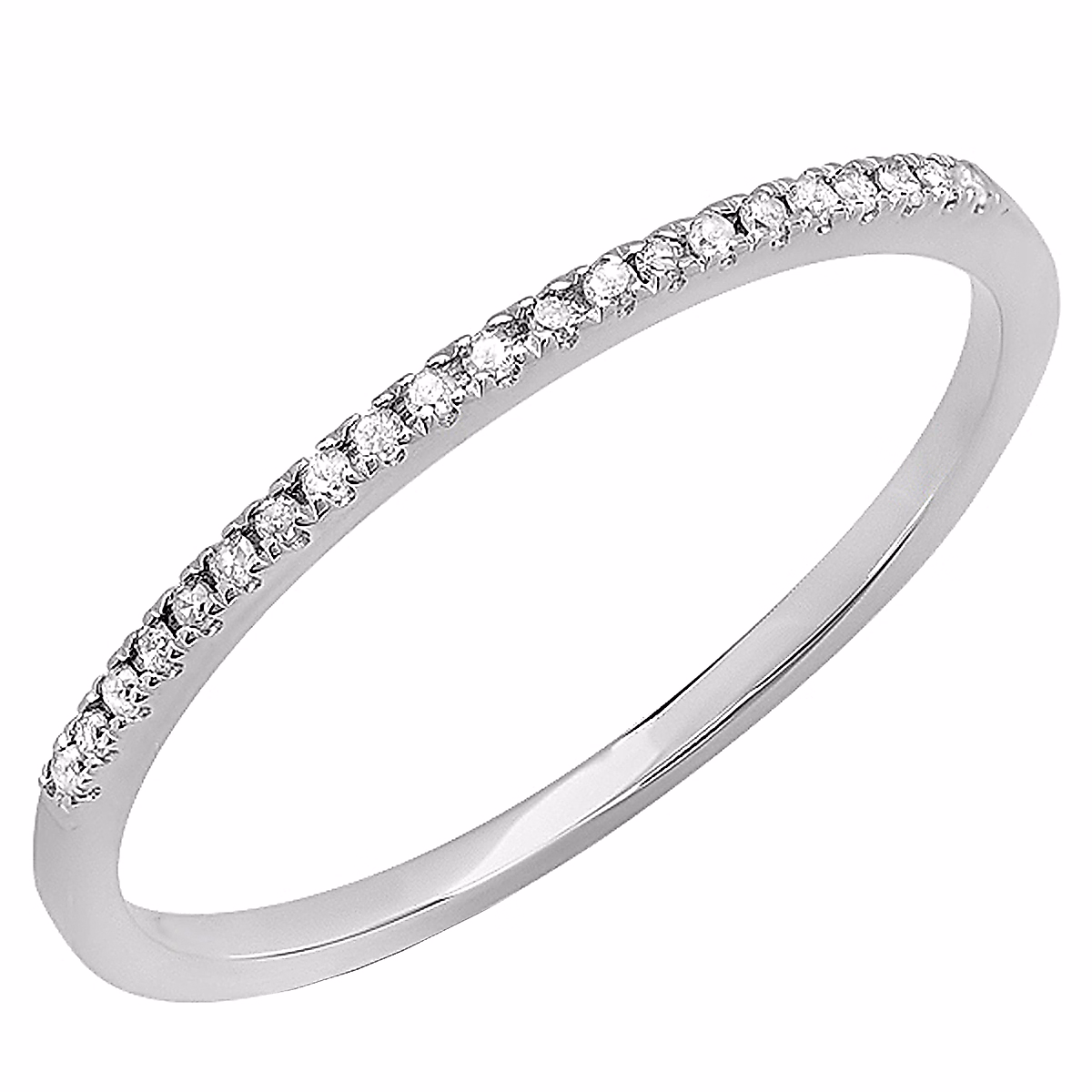 Dazzlingrock Collection 0.08 Cttw Round White Diamond Minimalist Stackable Wedding Band for Women in 10K Solid White Gold, Size 6.5