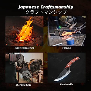Huusk Viking Knives Hand Forged Boning Knife Full Tang Japanese Chef Knife with Sheath Butcher Meat Cleaver Japan Kitchen Knife for Home, Outdoor, Camping Thanksgiving Christmas Gifts