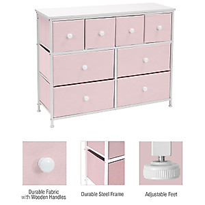 Sorbus Fabric Dresser for Kids Bedroom - Chest of 8 Drawers, Storage Tower, Clothing Organizer, for Closet, for Playroom, for Nursery, Steel Frame, Fabric Bins - Knob Handle (Pastel Pink)