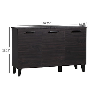 HOMCOM Sideboard Buffet Cabinet, Kitchen Cabinet with Adjustable Shelf, Coffee Bar Cabinet, Dark Walnut
