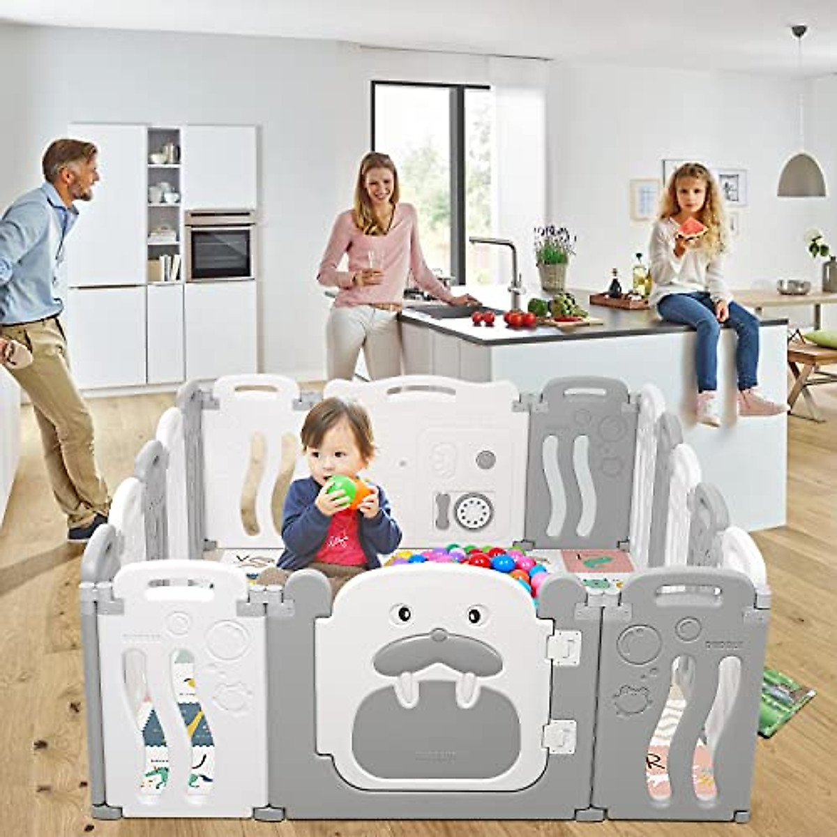 Baby Playpen, Ronipic Foldable Baby Playpen for Babies and Toddlers, Sturdy Safety Baby Fence with Gate, Kids Activity Centre,Shape Adjustable, Large Baby PlayYard with Anti-Slip Base (16 Panels)