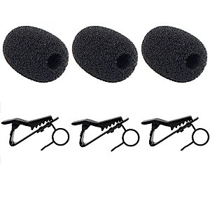 BLUPLE 3 Pieces Lavalier Microphone Metal Tie Clips, 3 Pieces Lapel Mic Windscreen Foam Covers (Clip-6mm, 3pcs,Black)