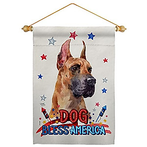 Breeze Decor Patriotic Fawn Dane Garden Flag Set Wood Dowel Dog Puppy Spoiled Paw Canine Fur Pet Nature Farm Animal Creature House Banner Small Yard Gift Double-Sided, Made in USA