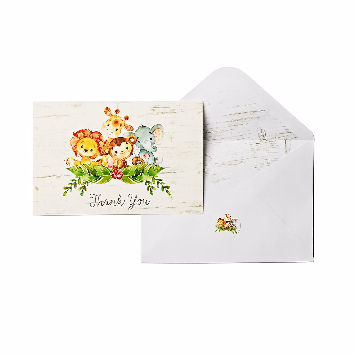 All Ewired Up 50 Pack Watercolor Sweet Safari Jungle Thank You Cards, Cute Thank You Notes with Envelopes & Stickers, Baby Shower, Birthday any Occasion, Boy Girl Unisex