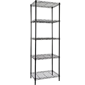 GIOTORENT 5-Wire Shelving Storage Garage Organizer, Adjustable Metal Shelf Wire Shelving Rack for Laundry Bathroom Kitchen Pantry Closet, Matt Black