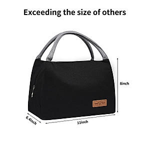 LADDERU Insulated Lunch Bags Reusable Lunch Box Large Tote Bag for Women Men Kids, Cooler Bag for Office Work Picnic School Beach Travel (Black)