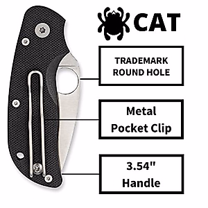 Spyderco Cat Value Knife with 2.50" CTS BD1N Stainless Steel and Durable Black G-10 Handle - PlainEdge - C129GP