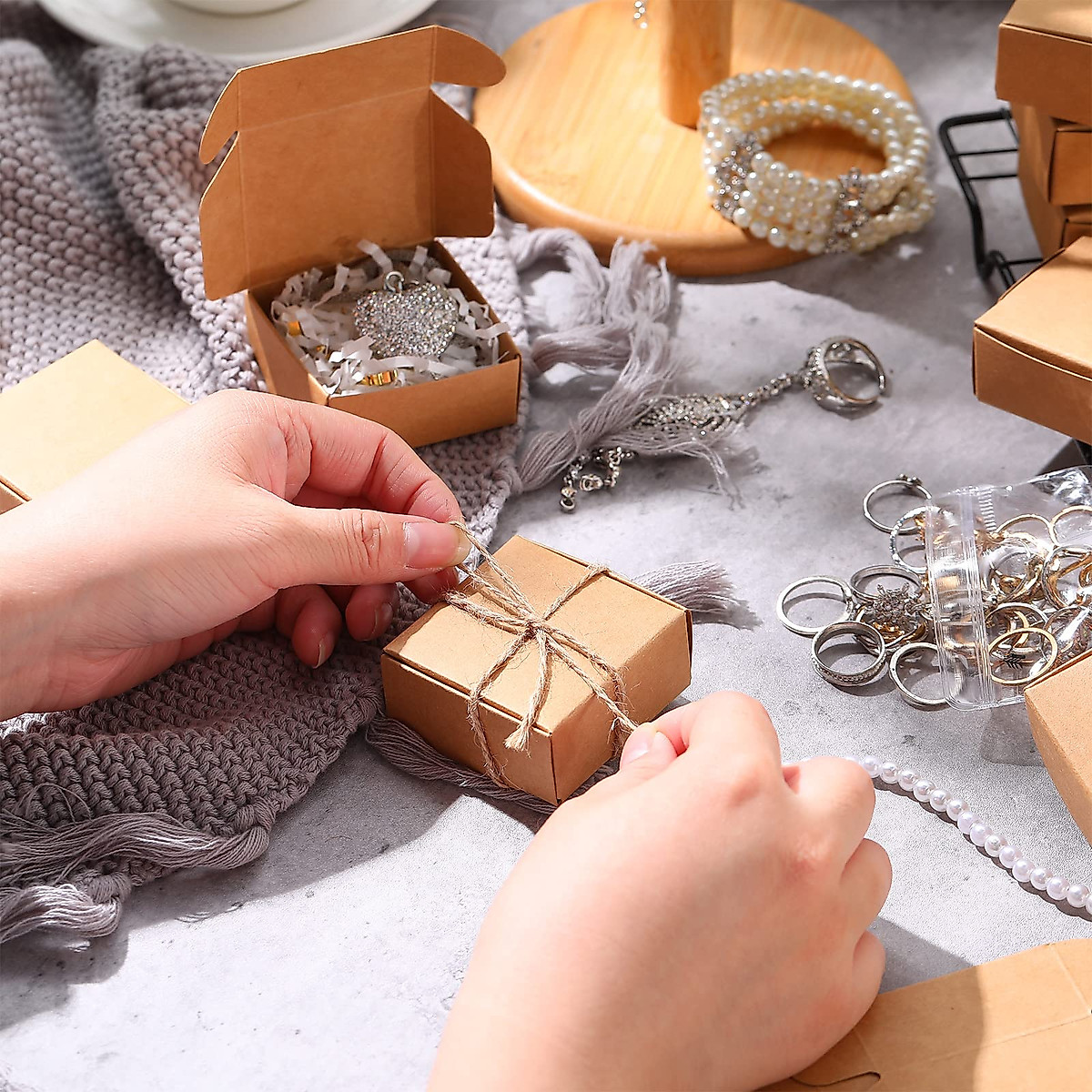 200 Pcs Small Kraft Paper Gift Boxes 2.16'' x 2.16'' x 0.98'' Bulk Gift Boxes with Lid Mini Bracelet Boxes for Jewelry Tiny Wrap Boxes Small Cardboard Boxes for Favor Ornaments Earring (Kraft Color)