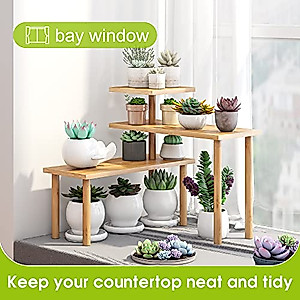 BMOSU Kitchen Corner Shelf Countertop Organizer Adjustable Spice Rack Corner Display Rack Shelf Cabinet Corner Rack 3 Tier Storage Organization Bamboo for Kitchen Bathroom Office Counter Shelves