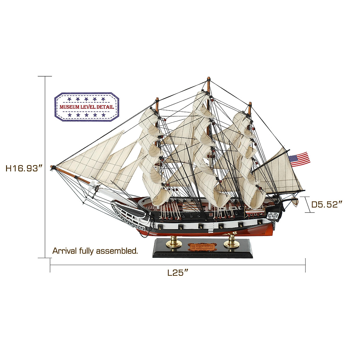 SAILINGSTORY Wooden Model Ship USS Constitution 1/150 Scale Replica Ship Model Sailboat Decor