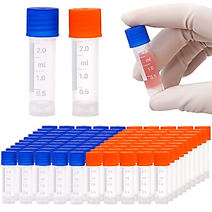 NAOEDEAH 100 Pcs 2ml Plastic Vials with Caps Lab Vials Small Plastic Bottles Test Tubes With Lids Centrifuge Tubes Small Liquid Sample Vial Storage Container Graduated Vial Tube with Screw Caps