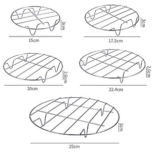 Smalibal Stainless Steel Steaming Rack Cooling Rack Round Four-Legged Steaming Rack for Kitchen, Cooking, Rib, Bacon, Sheet Pan, Cookie and Cakes 6inch