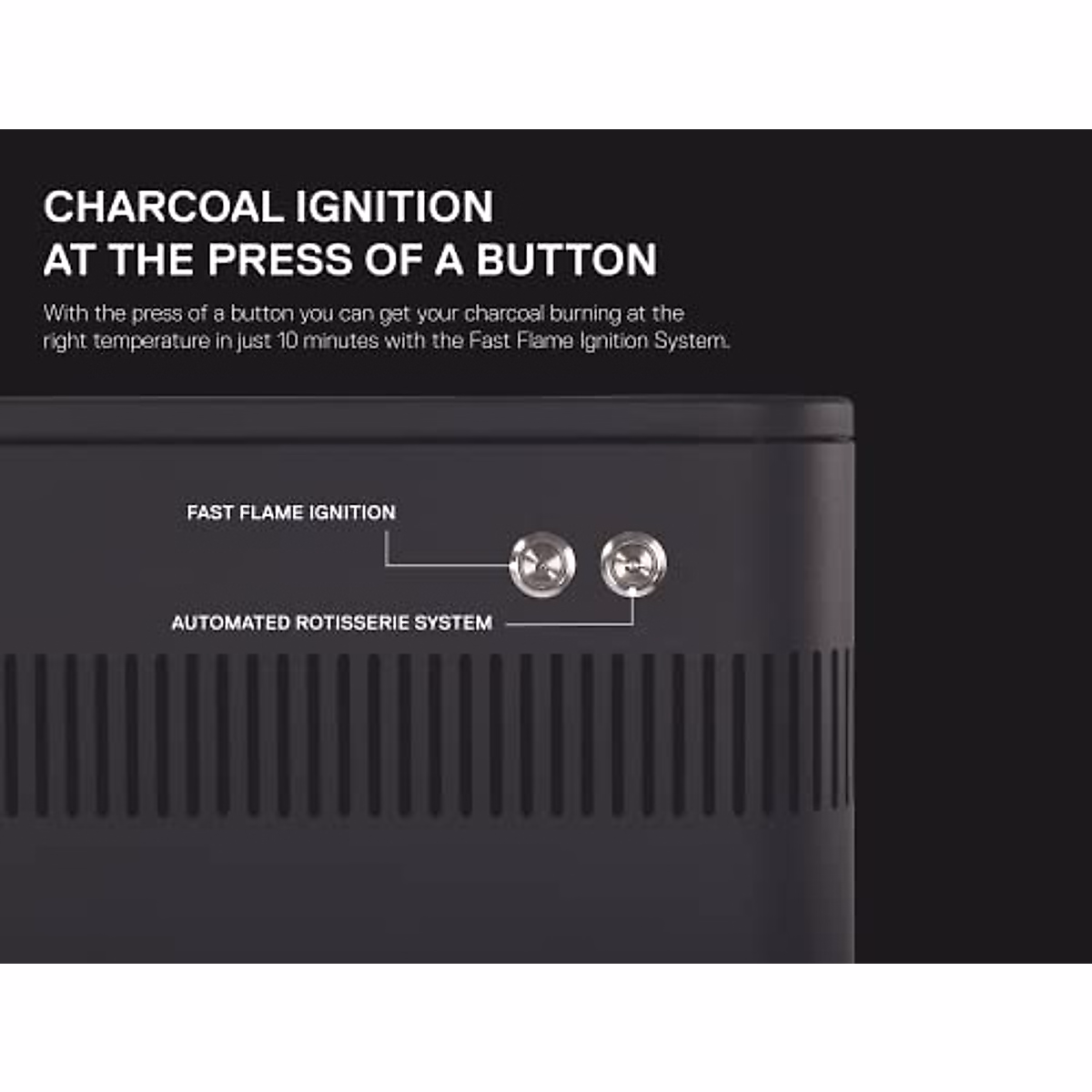 Everdure by Heston Blumenthal Fusion 29-Inch Charcoal Grill with Patented Built-in Rotisserie System & Quick Electric Ignition, Outdoor BBQ Grill, Adjustable Rod Height, Easy Clean-Up, Matte Black