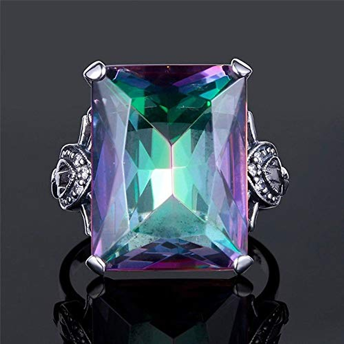 Phonphisai shop 4.3CT Mystic Rainbow Topaz 9-2-5 Silver Ring Women Wedding Engagement Size6-10 (8)