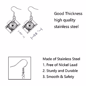 FUSTMW Photographer Gift Camera Infinity Love Charm Y Necklace Travel Jewelry Photography Gifts (Camera earring)