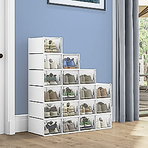 YITAHOME Shoe Storage Box, 18 PCS Medium Size Shoe Storage Organizers Stackable Shoe Storage Box Rack Containers Drawers