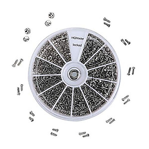 HQMaster 1000Pcs Eyeglasses Sunglass Spectacles Tiny Screws Nut Assortment Repair Tool Kit Set with Tweezer Micro Screwdriver (Round Case)