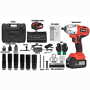 20V Cordless Impact Wrench 1/2 inch,Electric Power Impact wrenches,Brushless Motor Impact Gun,Max Torque 368 ft-lbs (500N.m) 3.0A Li-ion Battery,6Pcs Driver Impact Sockets,Gloves,Fast Charger.
