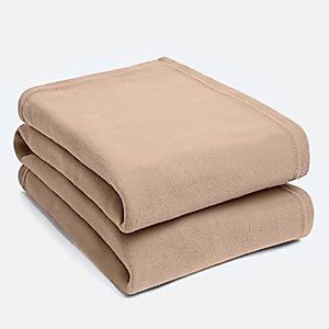 Dreamscene Large Warm Polar Fleece Throw Over Soft Blanket Luxury Plain Sofa Bed (Medium - 50" x 60", Natural Tan)