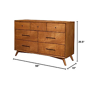 Alpine Furniture Flynn Mid Century Modern 7 Drawer Dresser, 56" W x 19" D x 36.5" H, Acorn