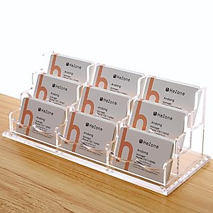 Business Card Holder for Desk, Multiple Cards Display Stand Rack for Women and Men, Clear Acrylic Card Organizer 9 Slot 3 Tiers