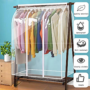 AECEVAN Garment Bags for Hanging Clothes, Large Clear Clothes Rack Cover Garment Rack Cover Waterproof Storage Bag Clothes Cover for Hanging with Zipper for Shirts, Coats, Jackets, Long Dress