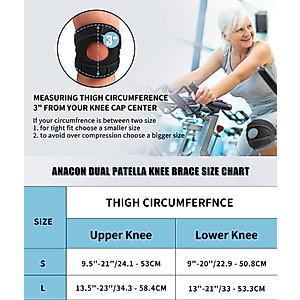 ANACON Dual Patella Knee Straps, Knee Brace Patella Stabilizer for Knee Pain Relief, Running, Tennis, Jumping, Arthritis, Tendonitis, Injury Recovery, Joint and Muscles Protection, Adjustable (Black)